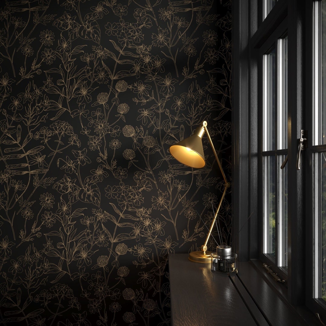 Subtle Black Floral Wallpaper | Dainty Flower Wallpaper | Dark ...