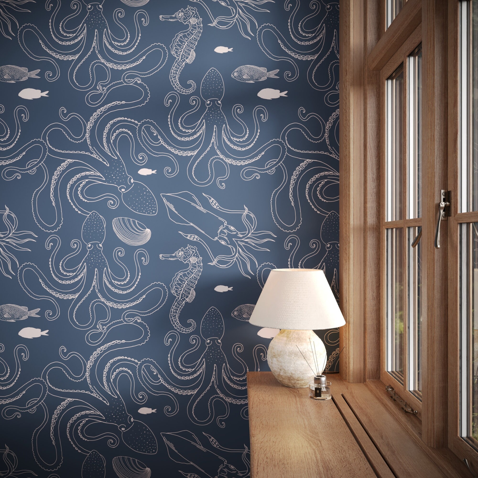 Blue Ocean Animals Wallpaper | Octopus Wallpaper for Nursery | Nautical ...