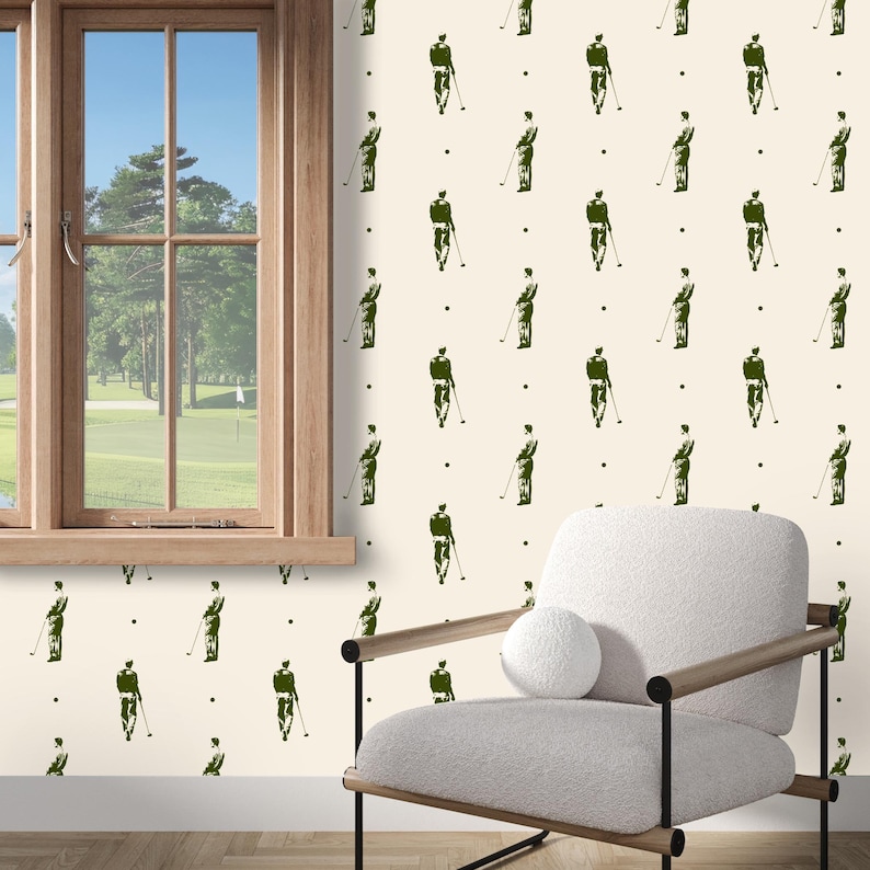 Light Cream Vintage Golf Wallpaper | Minimal Green Golfer Wallpaper ...