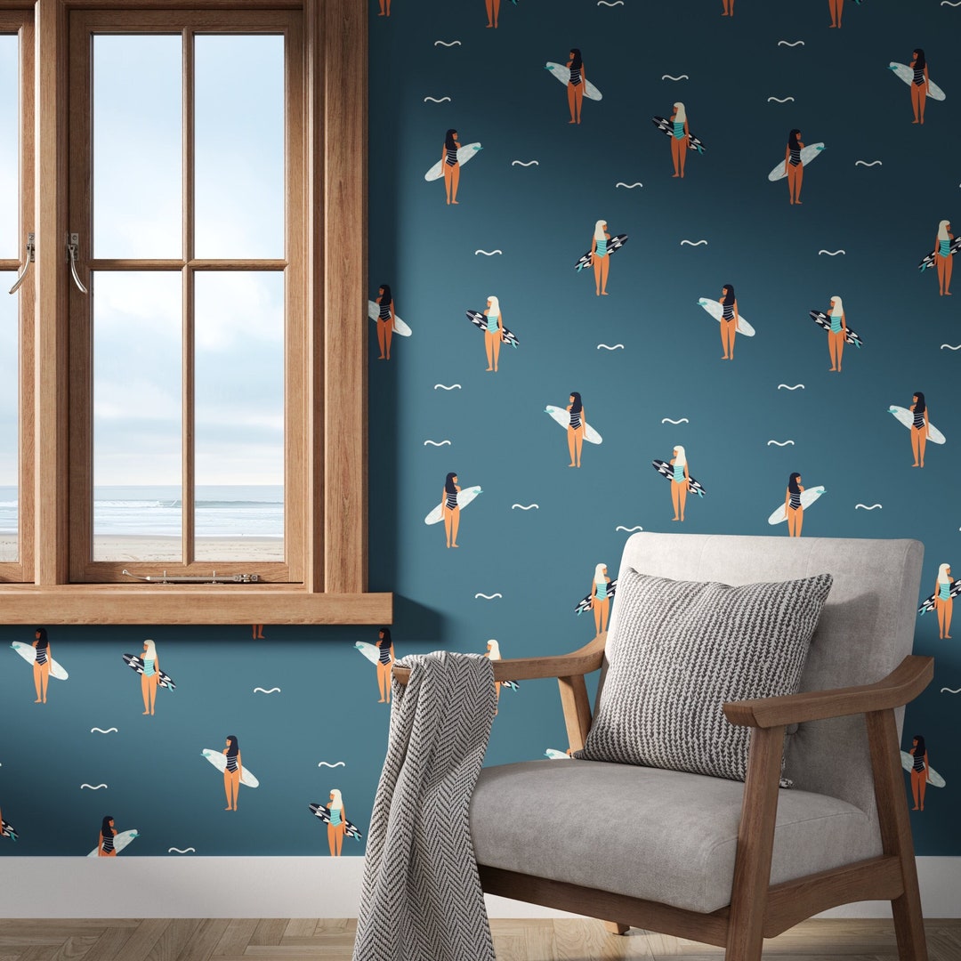 Muted Dark Teal Ocean Surf Wallpaper | Simple Coastal Peel and Stick ...