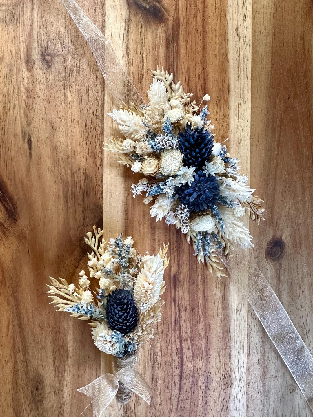 Navy Wildflower Corsage & Boutonniere Set: Dried Floral Wedding ...