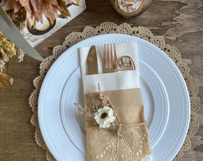 Rustic or Country Wedding Table Place Setting Kit, Wood, Lace Floral ...