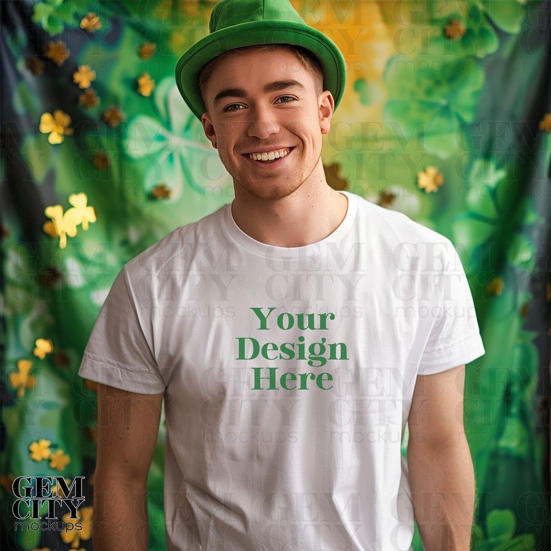 St Patricks Day Mockup, White Tee Mockup, Male Mockup, White Shirt ...