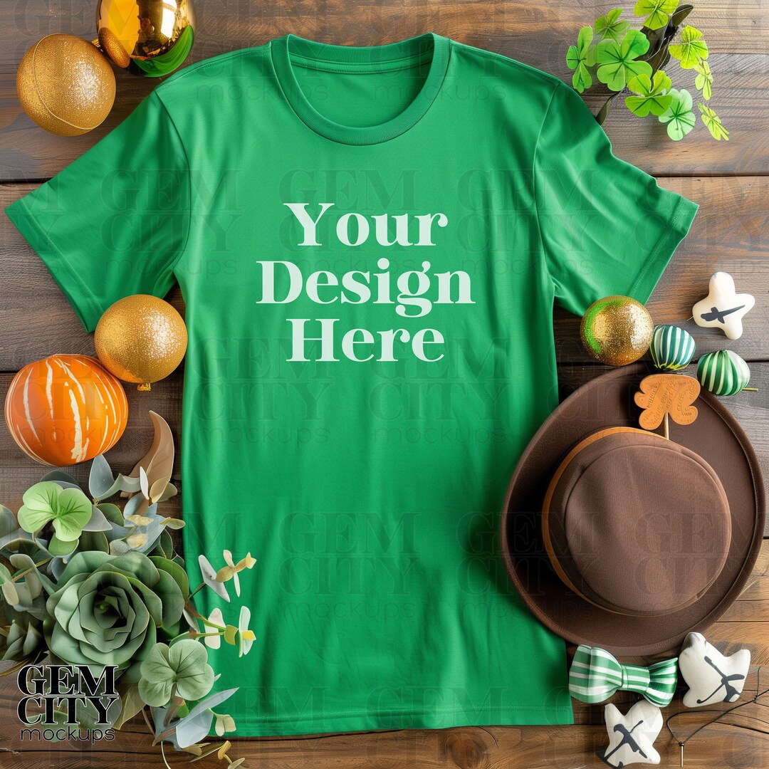 St Patricks Day Mockup, Flat Lay Mockup, Green Shirt Mockup, Gree Tee ...