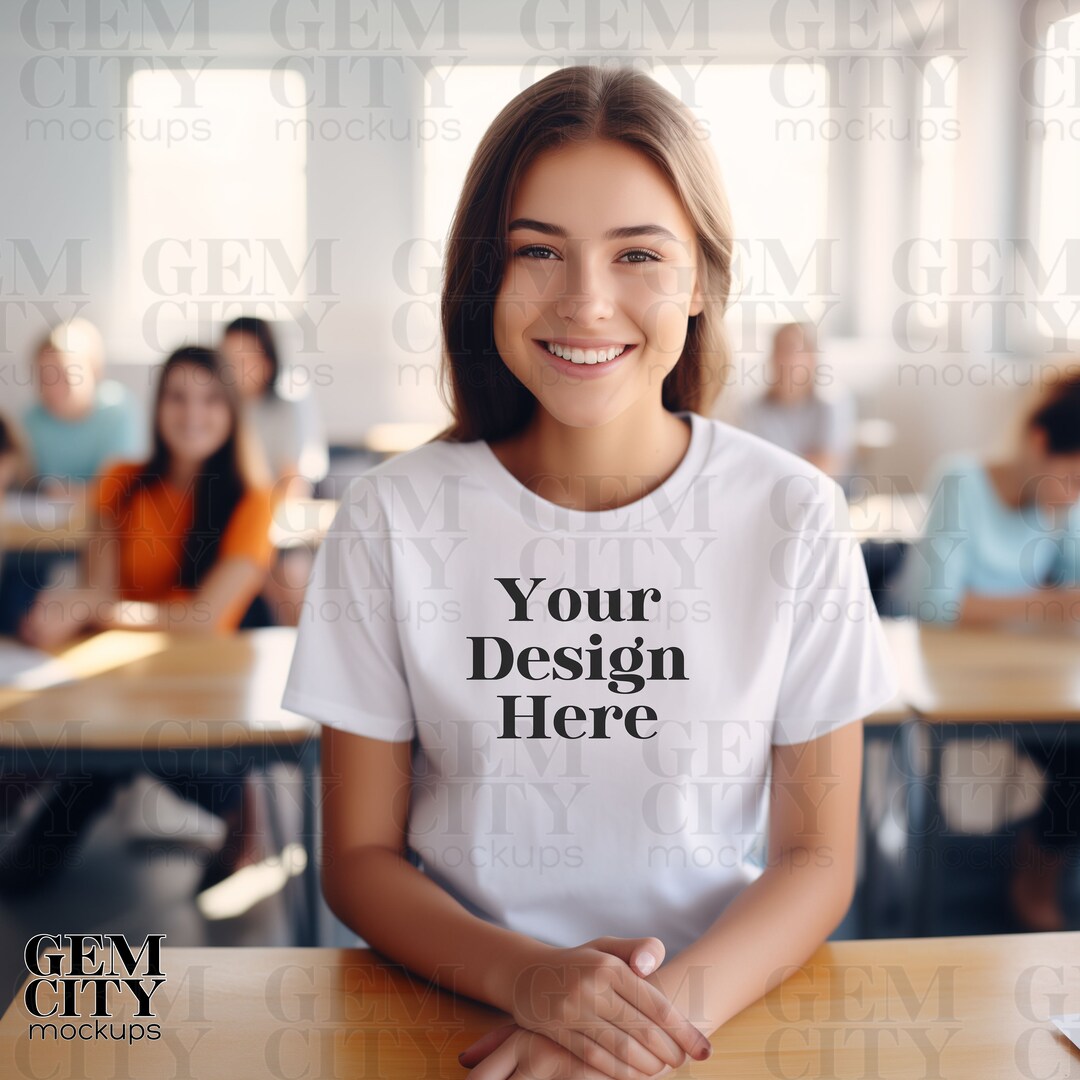 School Mockup, Girl Mockup, White Tee Mockup, Student Mockup, Teen ...