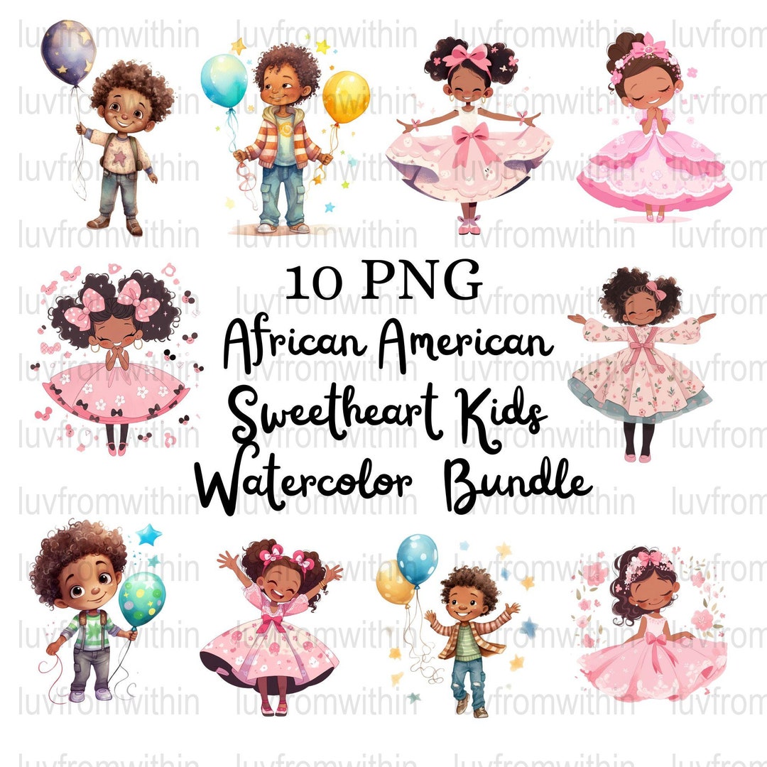 Watercolor African American Kids Clipart Bundle, High-quality Printable ...