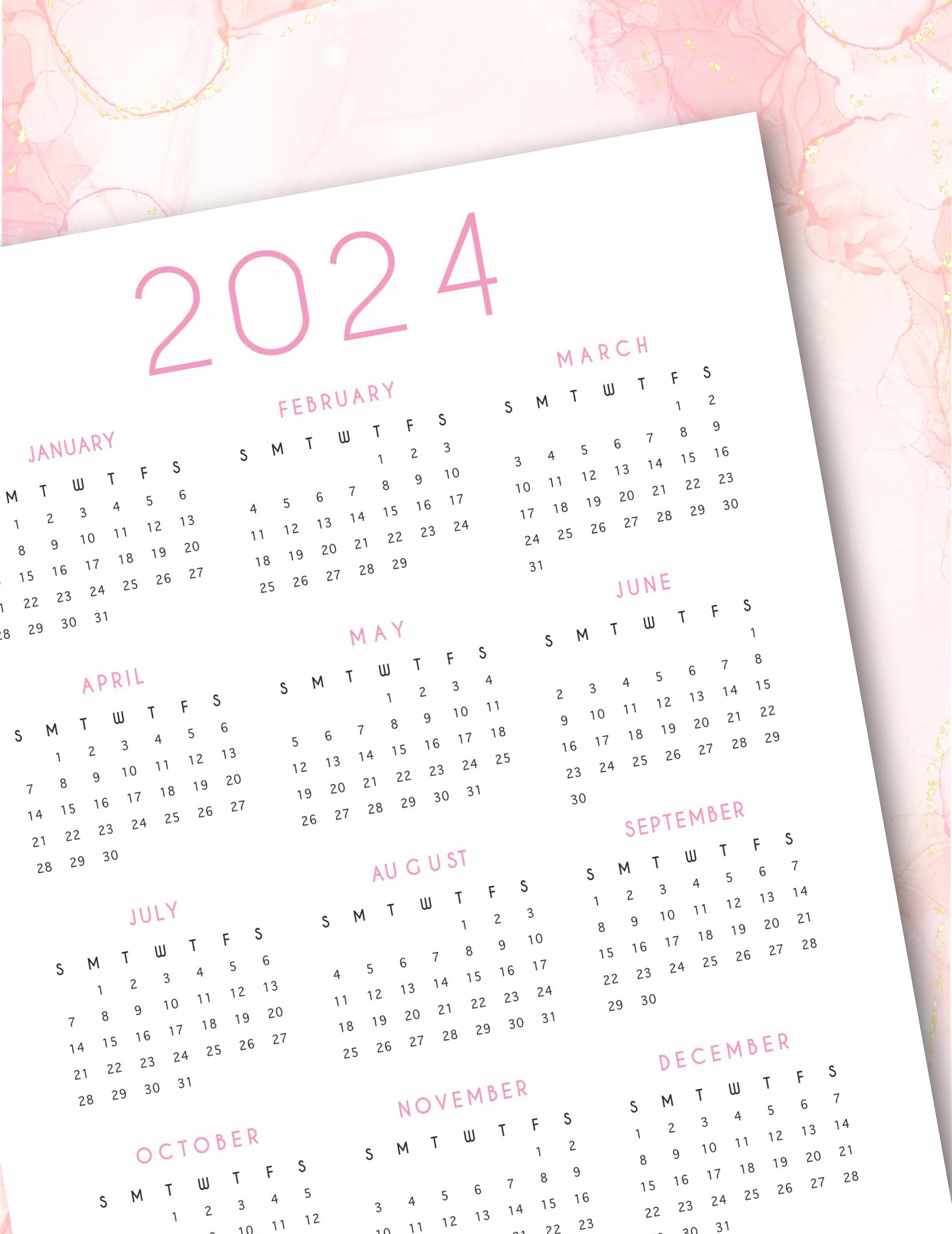 2024 Printable Calendar Year at A Glance for Happy Planner Classic and ...