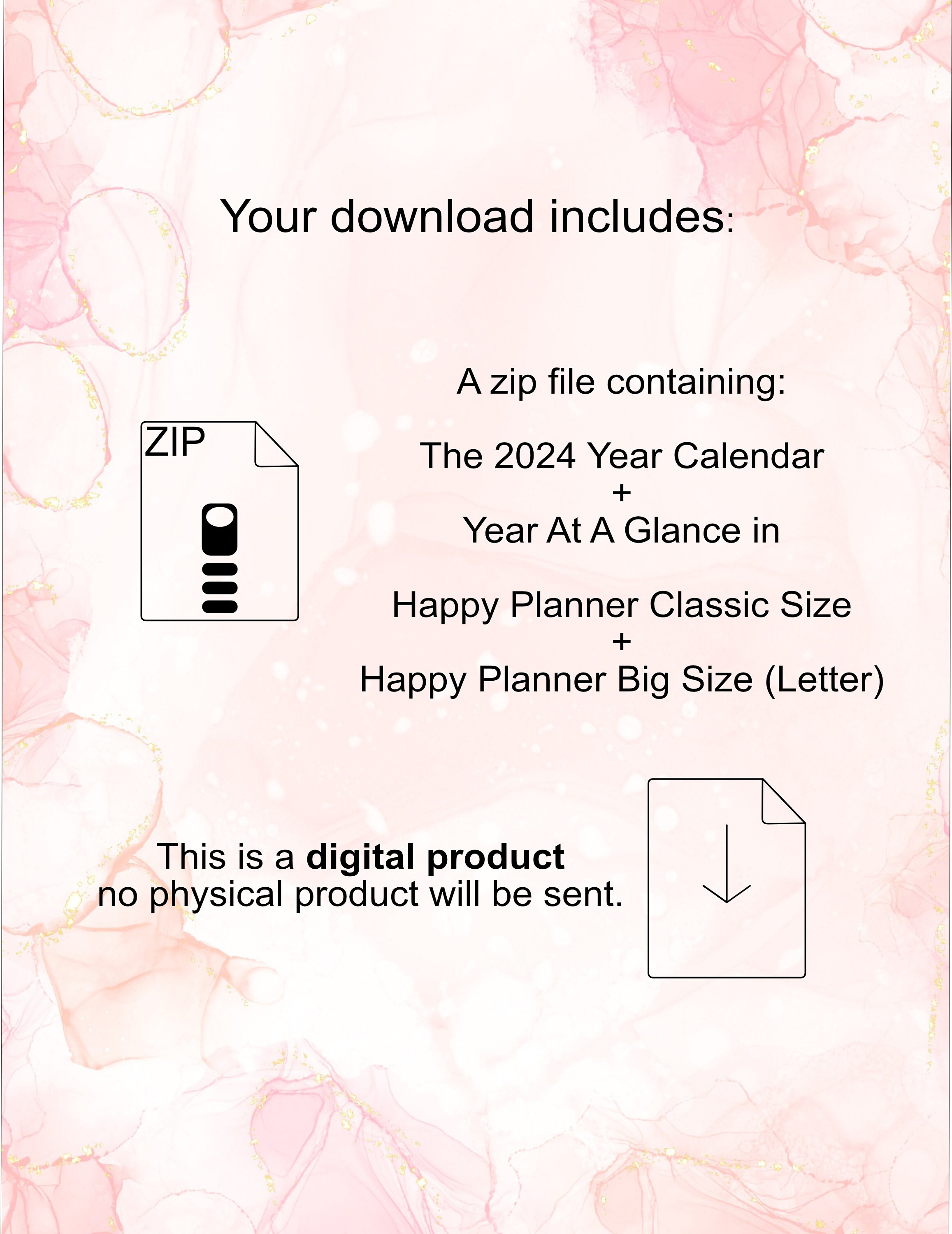 2024 Printable Calendar Year at A Glance for Happy Planner Classic and ...