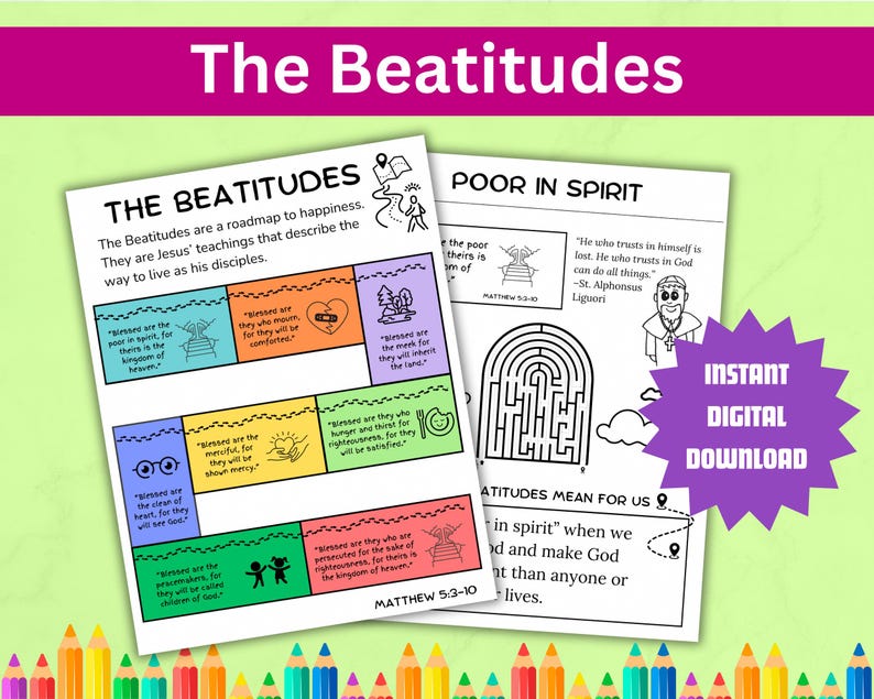 Beatitudes Digital Download With Fun Mazes for Kids | Sermon on the ...