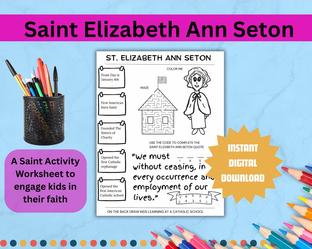 St Elizabeth Seton Worksheet | Catholic Coloring Page for Kids ...