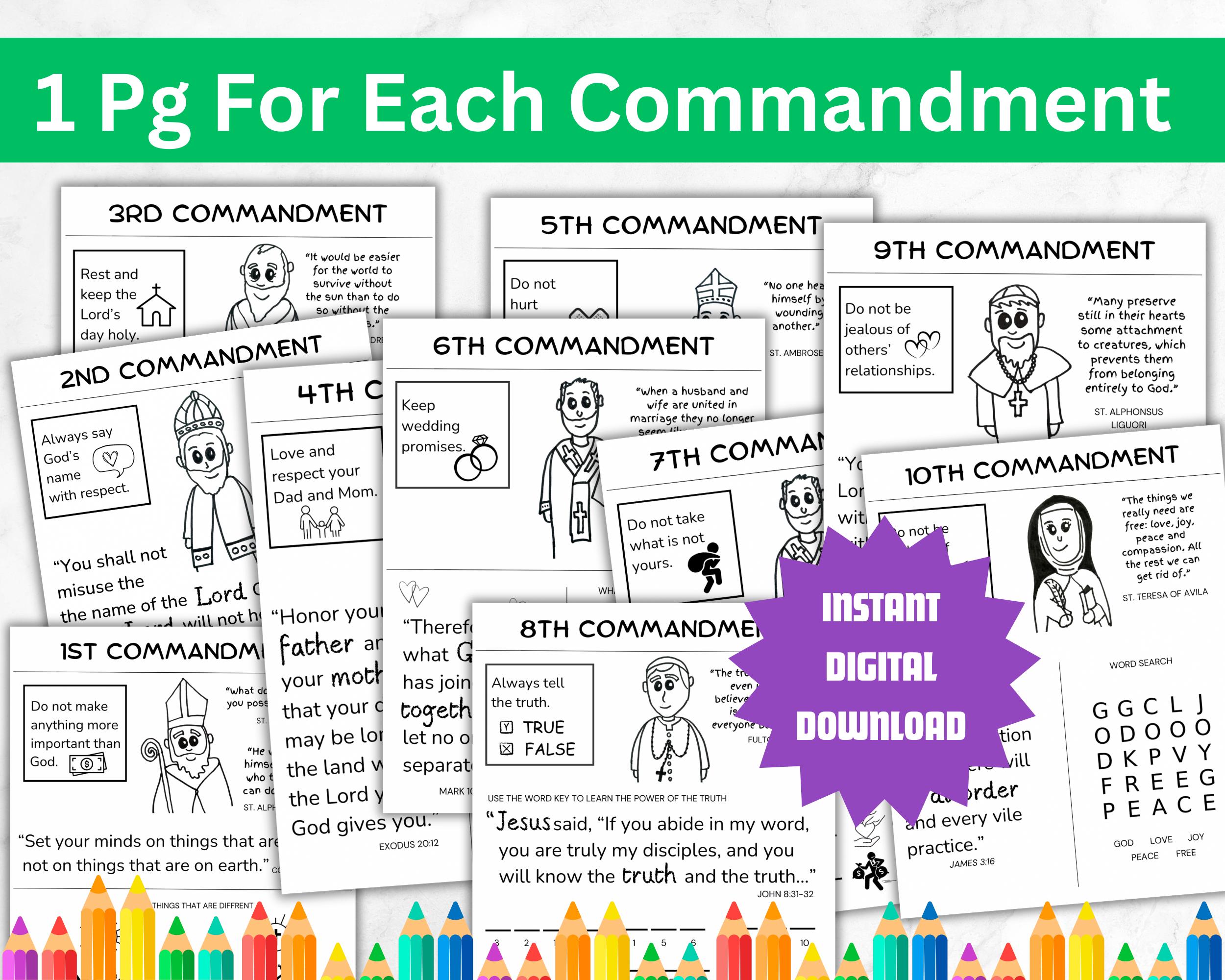 10 Commandments Printable | Catholic Classroom Activities for Catholic ...