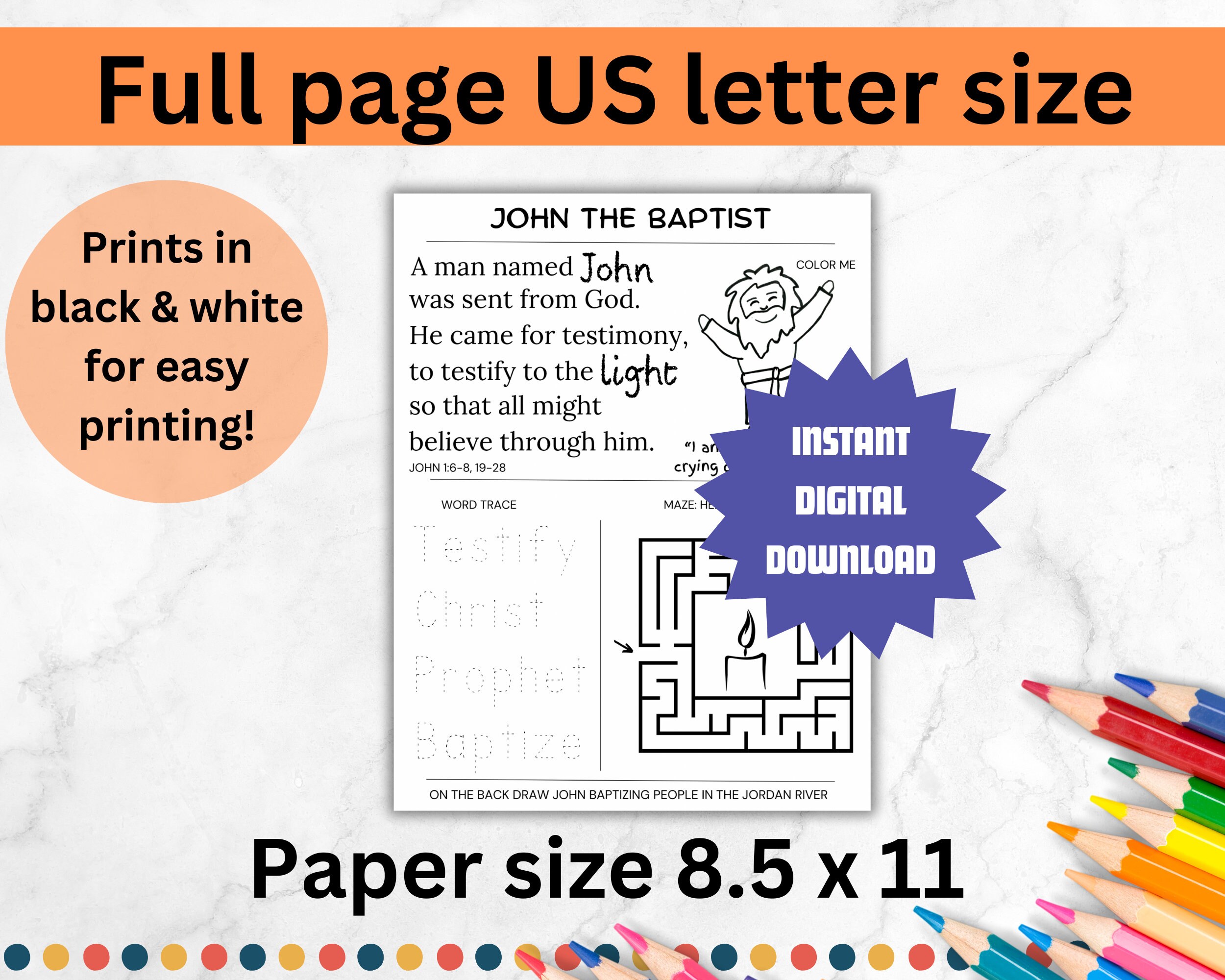 John the Baptist Printable Catholic Saint Digital Download Baptism of ...