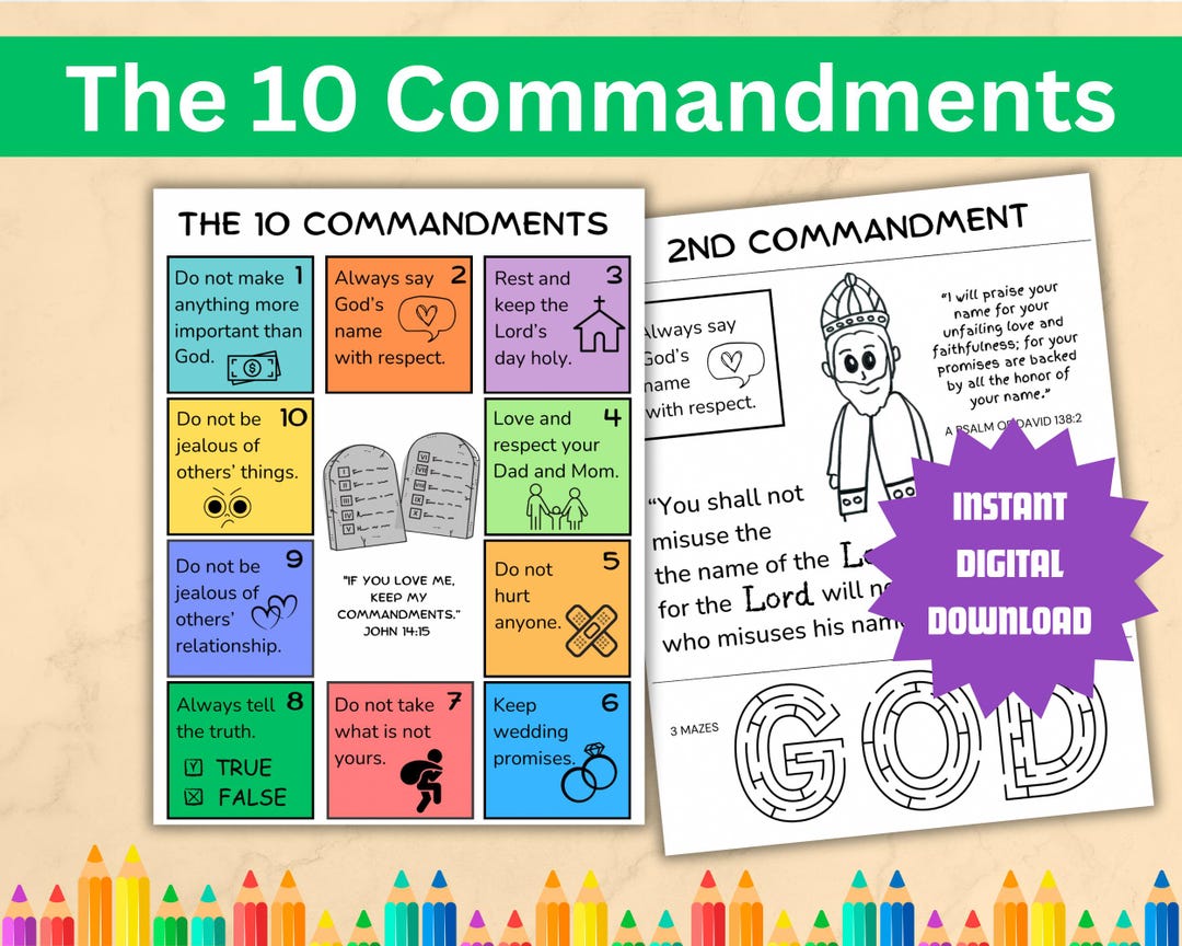 Ten Commandments for Kids | 10 Commandments Activities | Catholic ...