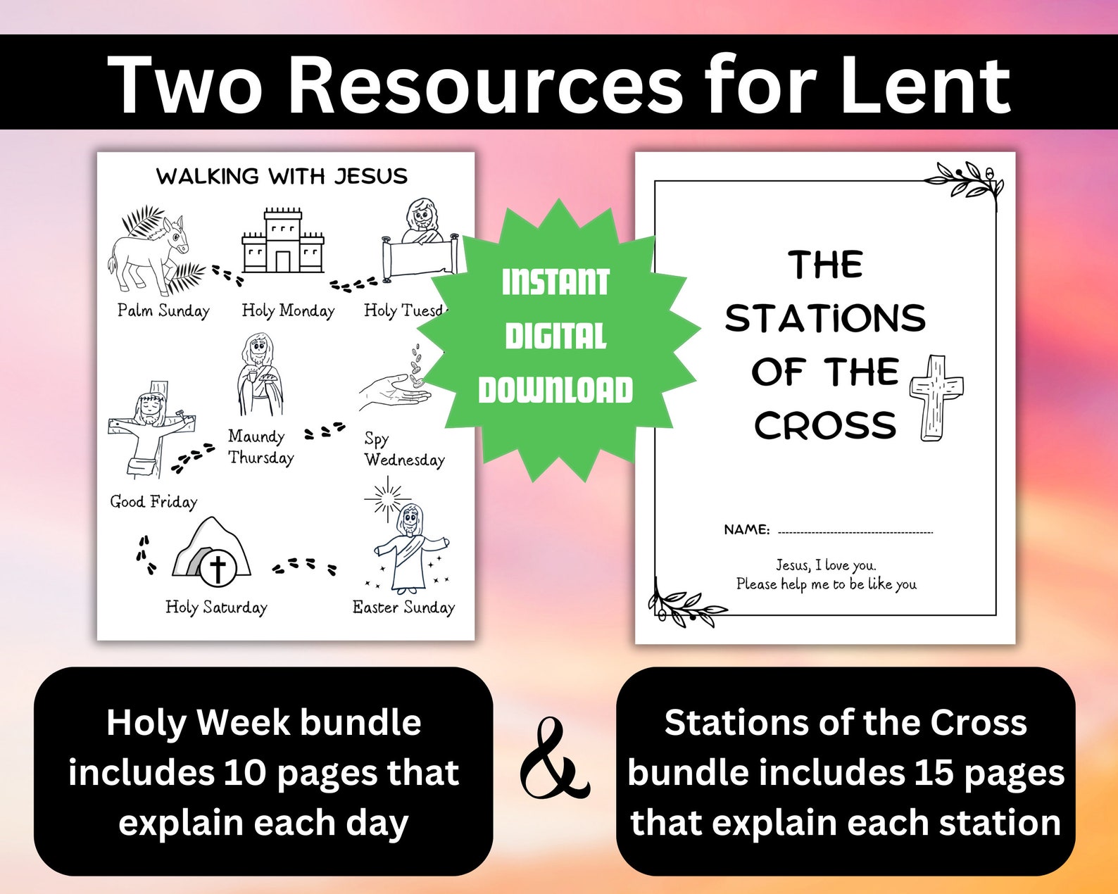 Catholic Kid Lent Activities Bundle | Holy Week + Stations of the Cross ...
