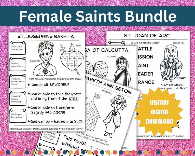 Female Saints Activity Bundle | All Saints Day Party Activity ...