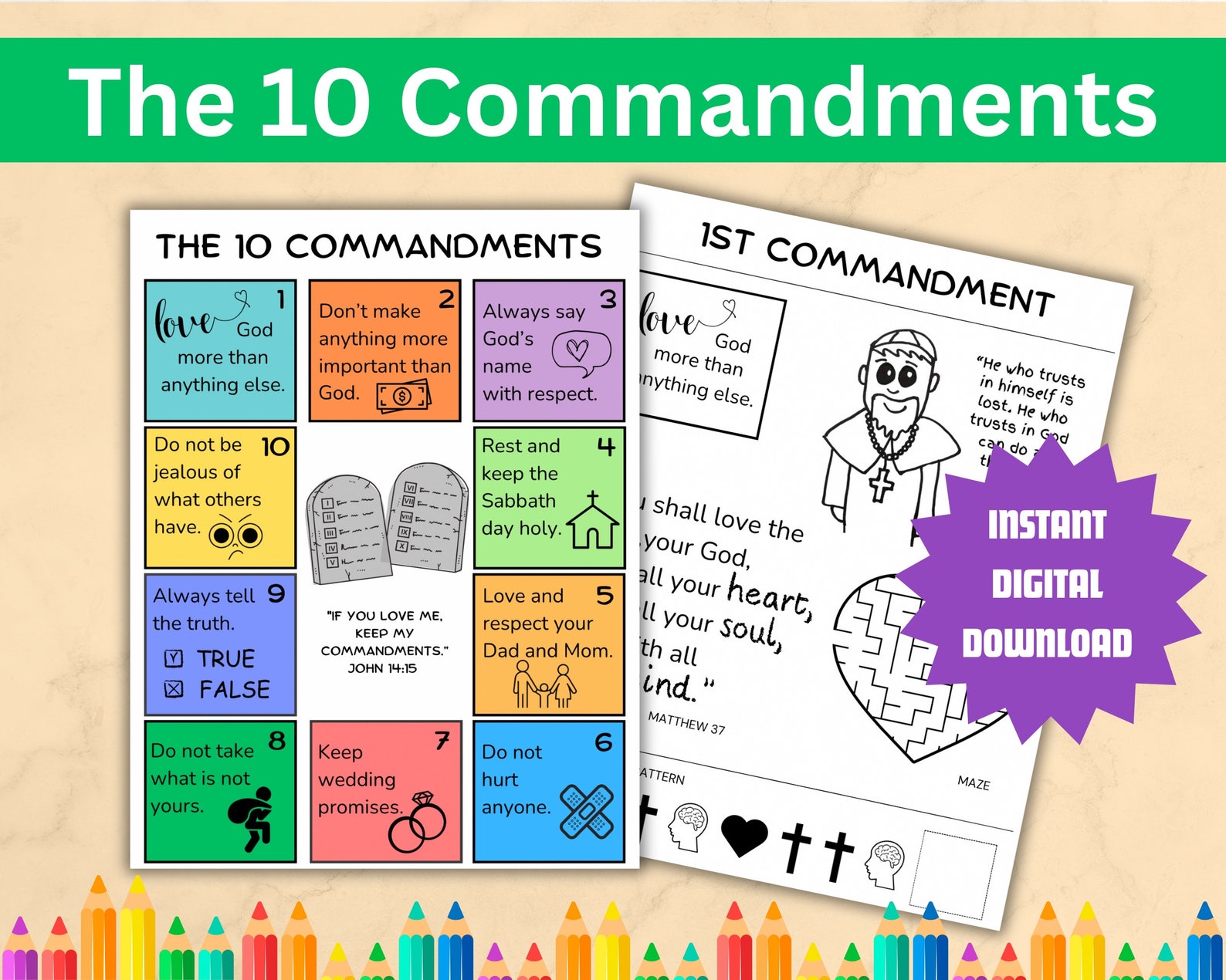 Ten Commandments for Kids 10 Commandments Activities Catholic Digital ...