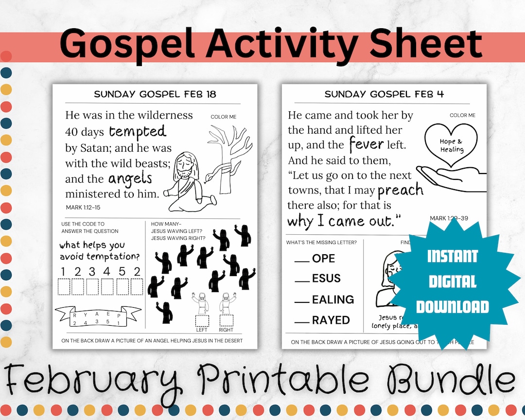 February Gospel Activity Sheets Catholic Printable Activity Pages ...