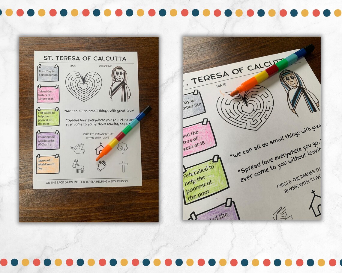Mother Teresa Worksheet All Saints Day Activity Catholic Printable With ...