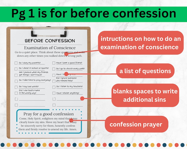 Catholic Kid Confession Guide | Examination of Conscience for First ...