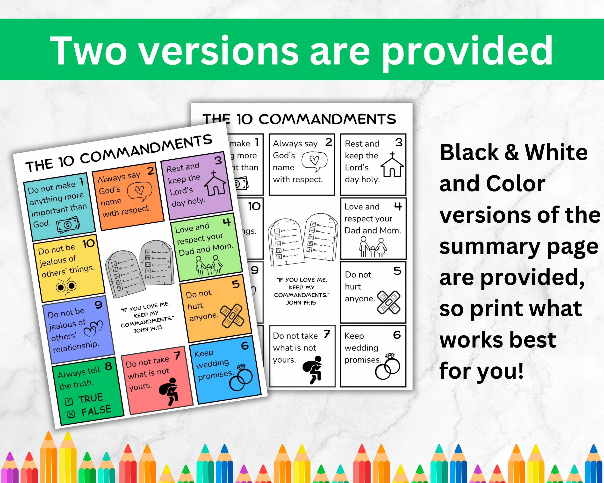 10 Commandments Printable | Catholic Classroom Activities for Catholic ...