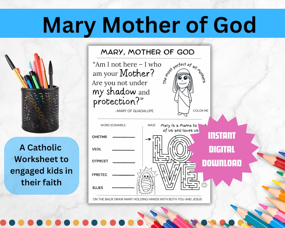 Mary Mother of God Activity Sheet Catholic Saint Digital Download ...