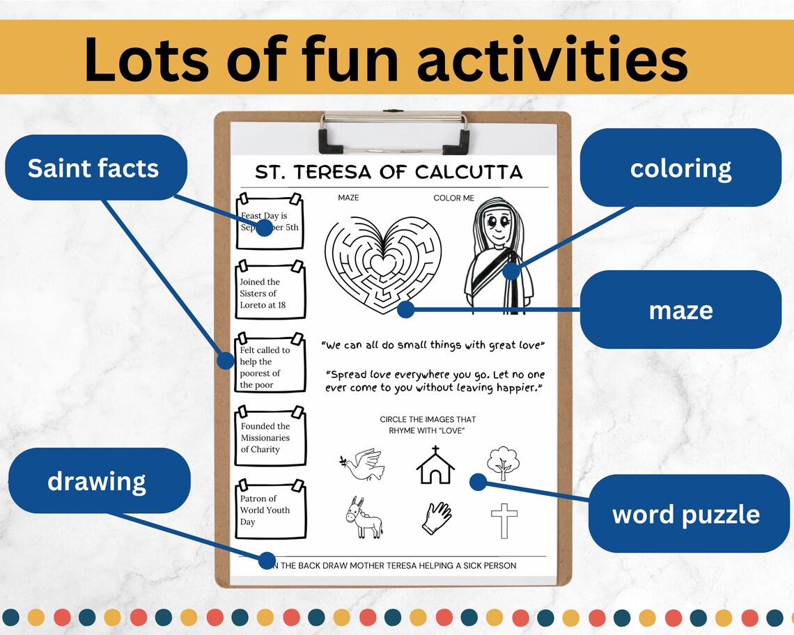 Mother Teresa Worksheet All Saints Day Activity Catholic Printable With ...