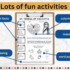 Mother Teresa Worksheet All Saints Day Activity Catholic Printable With ...