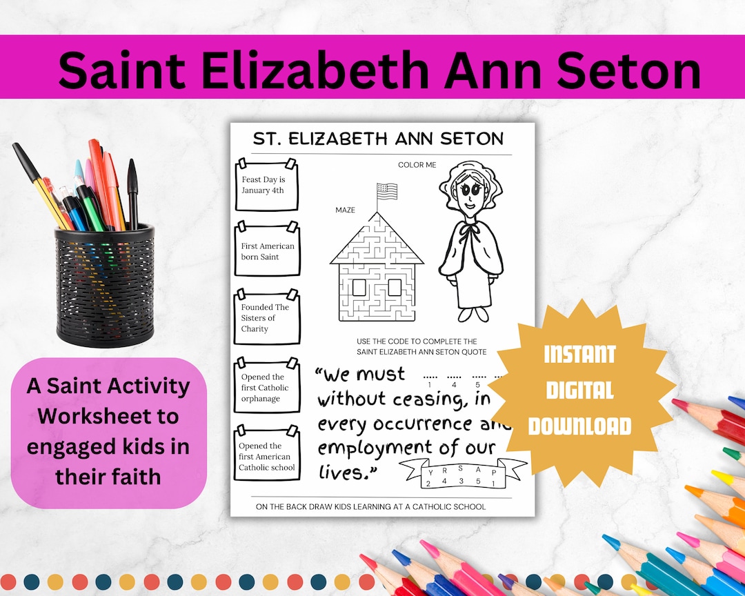St Elizabeth Ann Seton Worksheet Catholic Saint Activity Sheet Saint ...