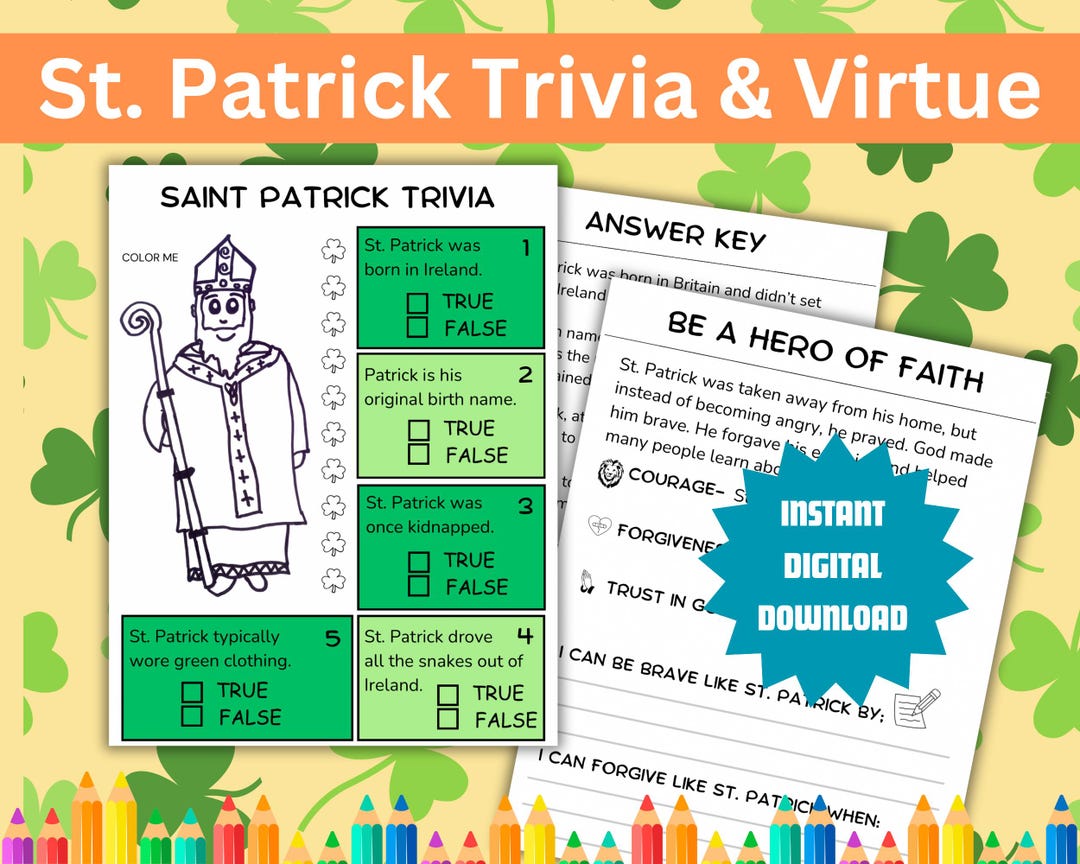 St Patrick's Trivia & Virtue Lesson | Saint Activity for Catholic Kids ...