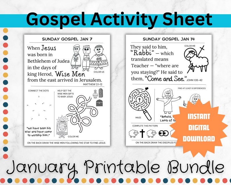 January Gospel Activity Sheets Sunday Mass Worksheets Catholic ...