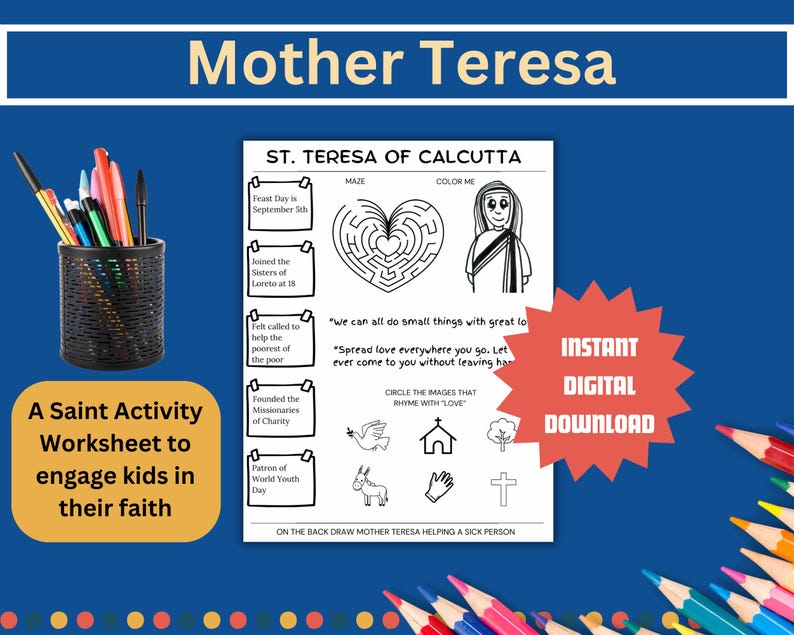 Mother Teresa Worksheet All Saints Day Activity Catholic Printable With ...
