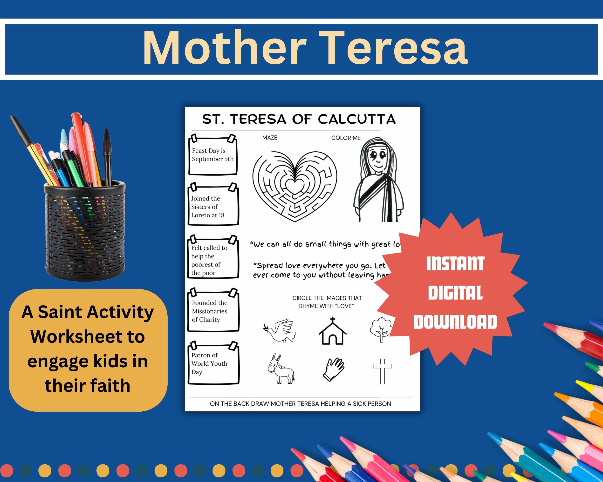 Mother Teresa Worksheet All Saints Day Activity Catholic Printable With ...