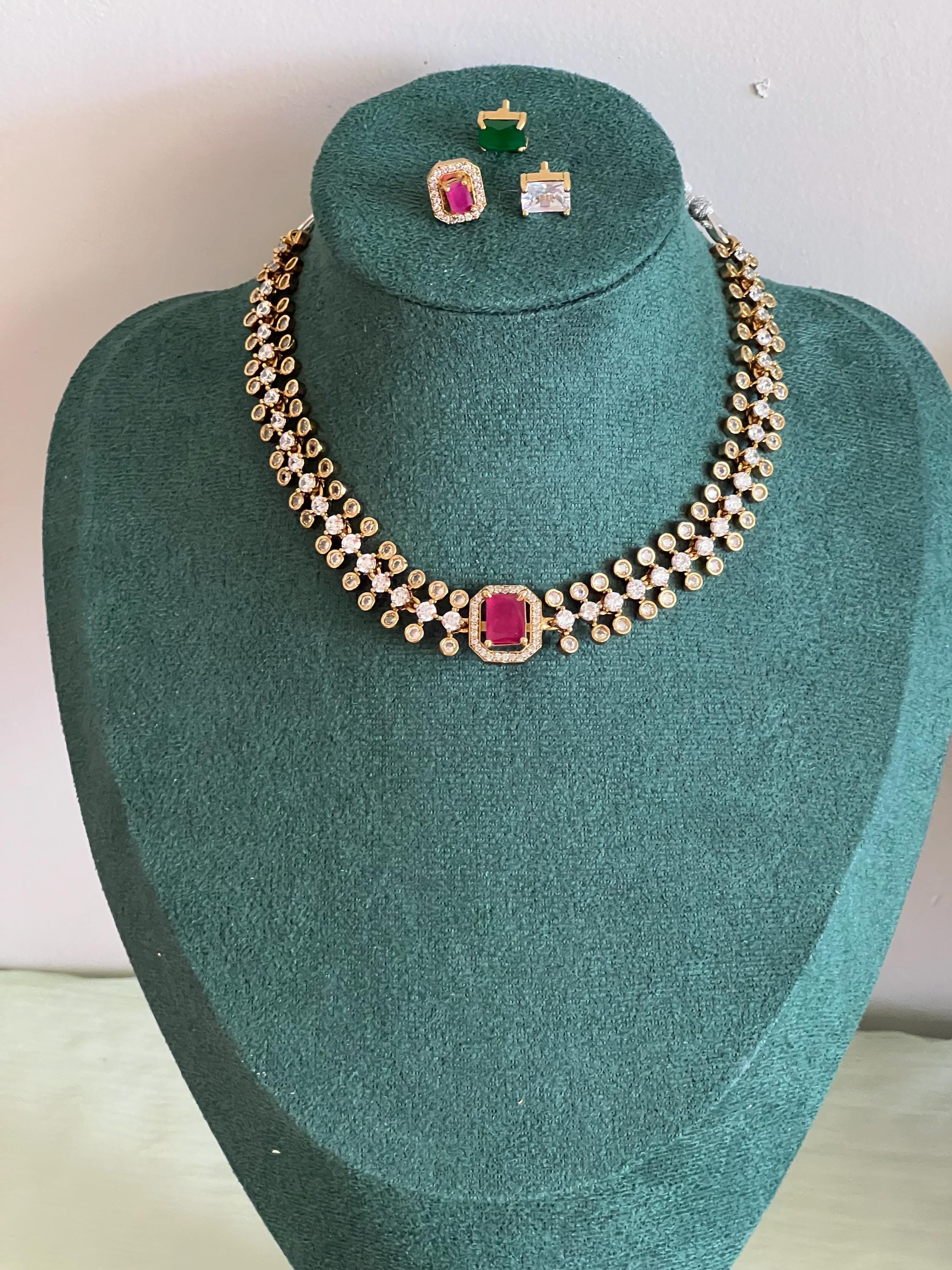 Indian Jewelry, Pakistan Jewelry, AD Red Green Stone Peacock, Stone ...