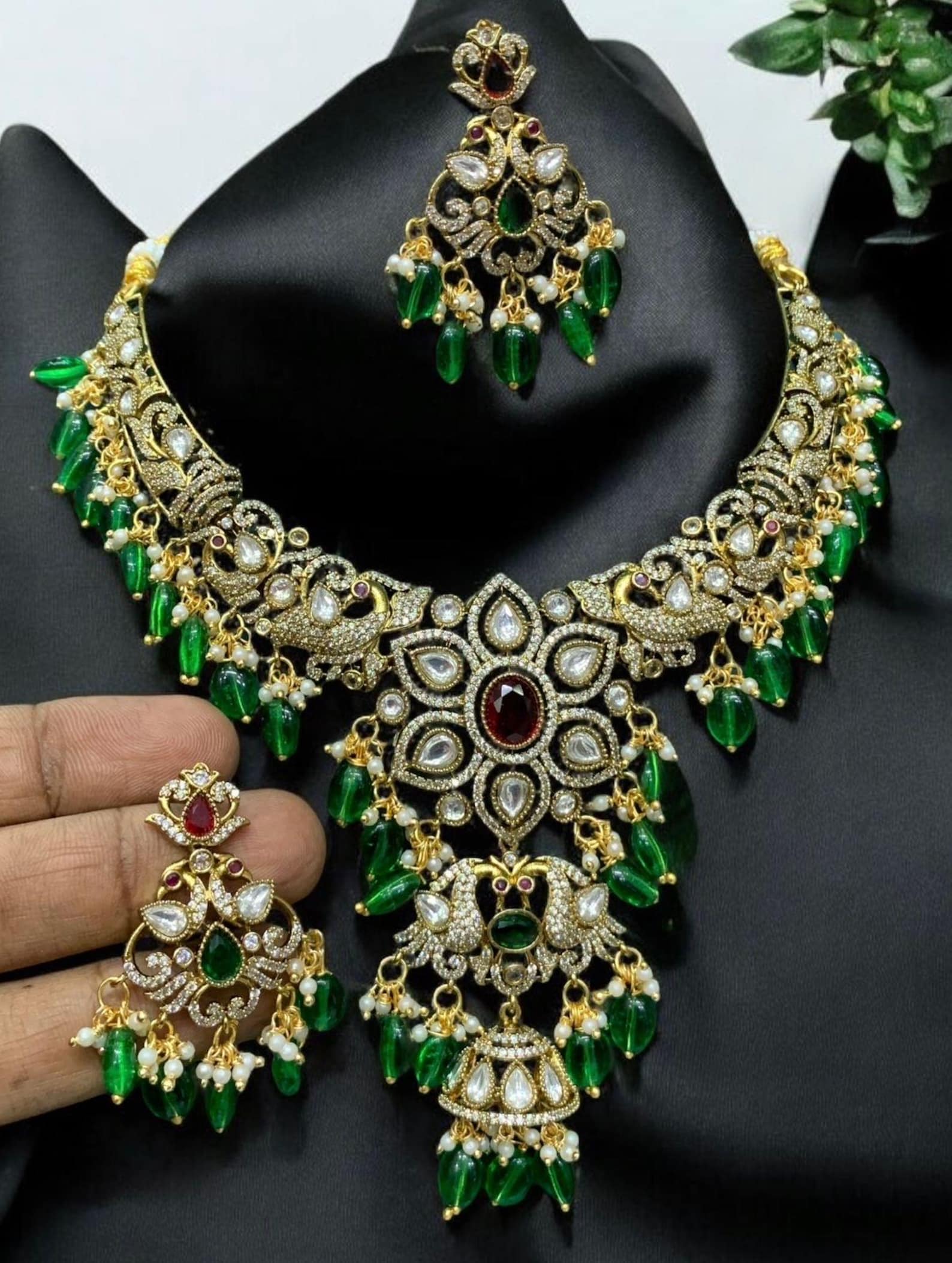 Victorian Finish Necklace Set/bollywood Set/wedding Jewelry/lotus ...
