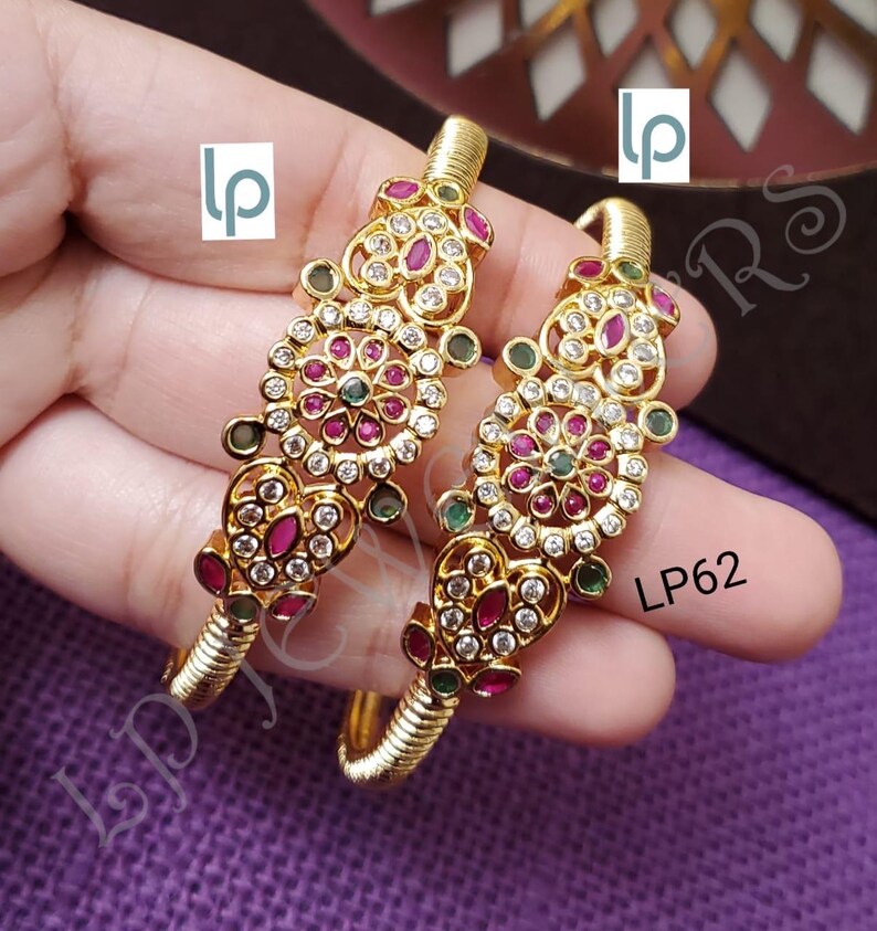 Uncut Stone Bangle/ Wedding Bangle/south Indian Bangle/matt Gold Bangle ...