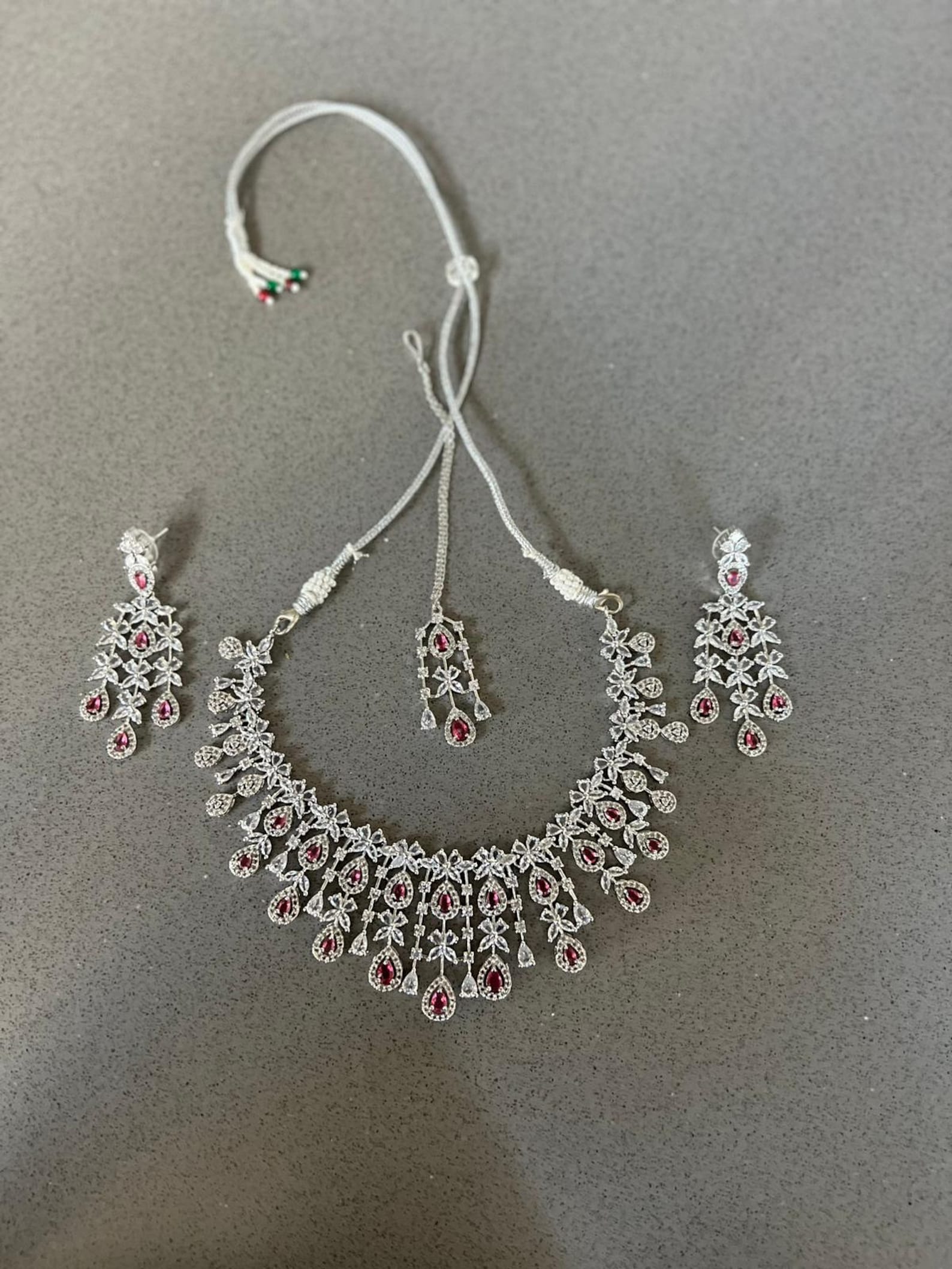 American Diamond Ad Premium Silver Red Necklace Set/cz Necklace Set ...