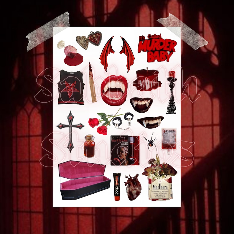 Vampire Fang Bat Goth Blood Coffin Printable Digital Download Collage ...