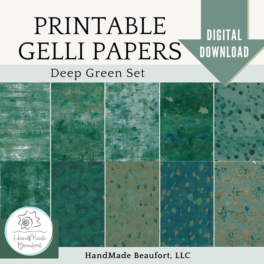 Printable Deep Green Collage Papers, Mixed Media Gelli Print Papers ...