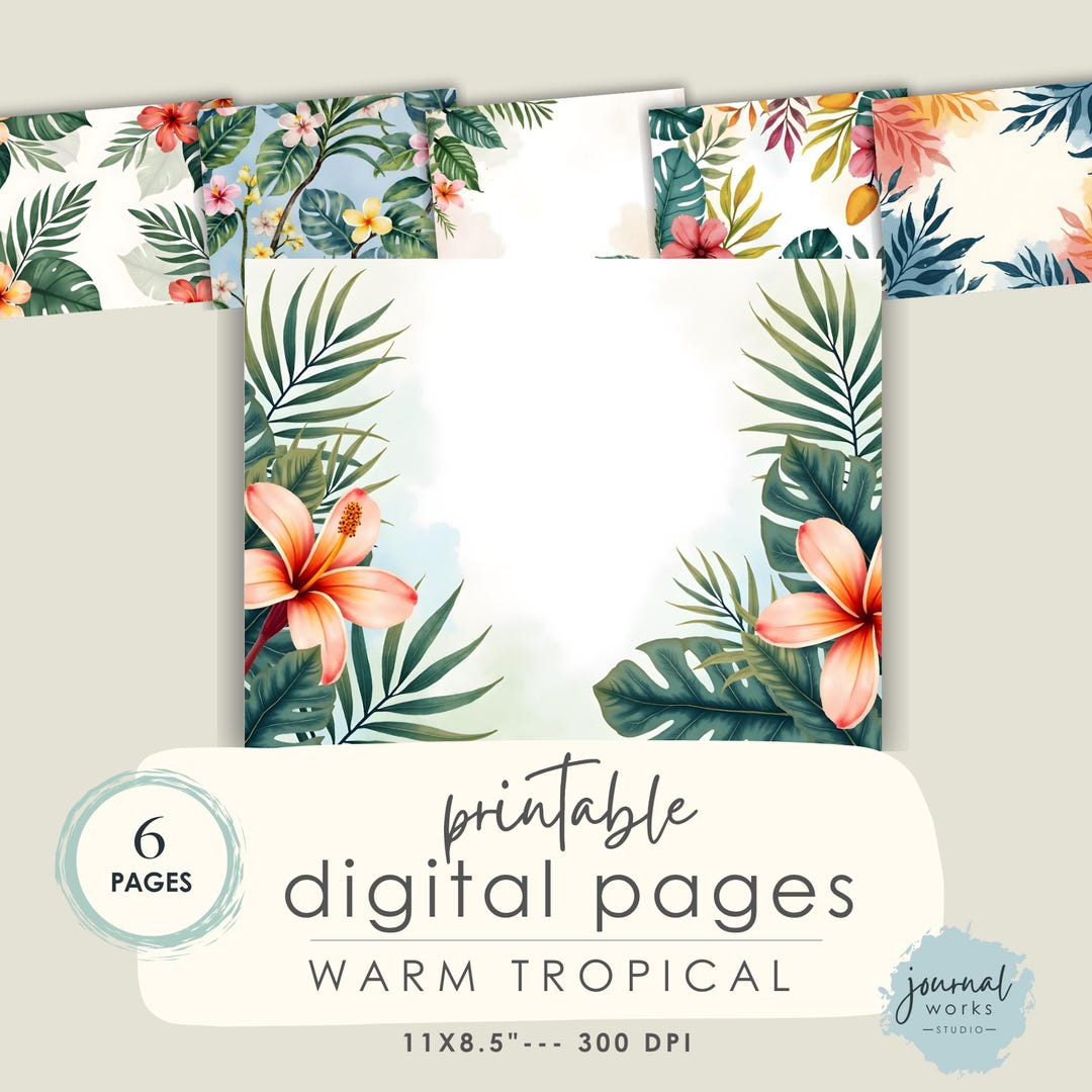 Printable Tropical Floral Journal Papers, Background Pages, Collage ...