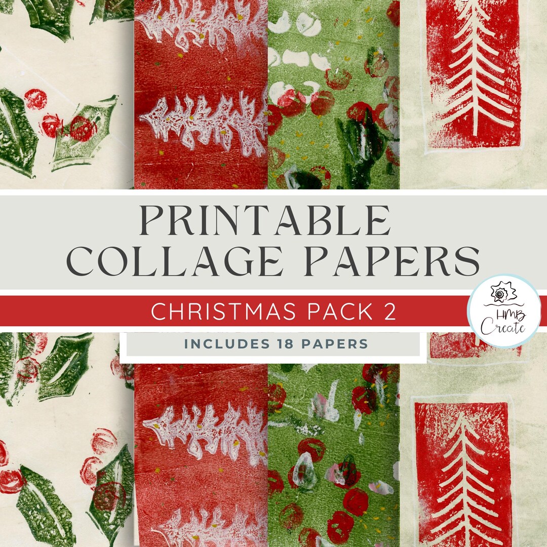 Printable Christmas Collage Papers Pack 2, Gelli Print Papers, Digital ...