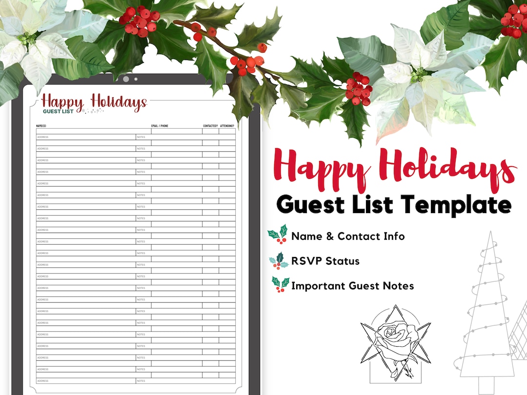 Holiday Guest List Template - Etsy