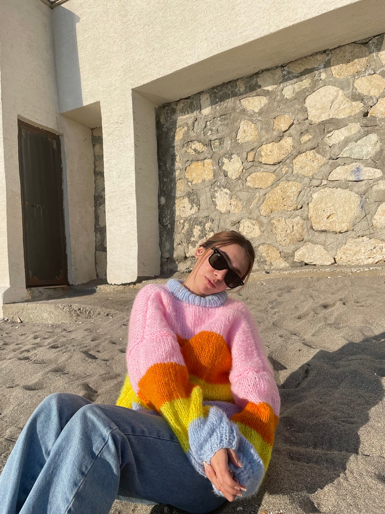 Multi Colored Sweater, Crochet Sweater, Unisex Sweater, Oversize ...