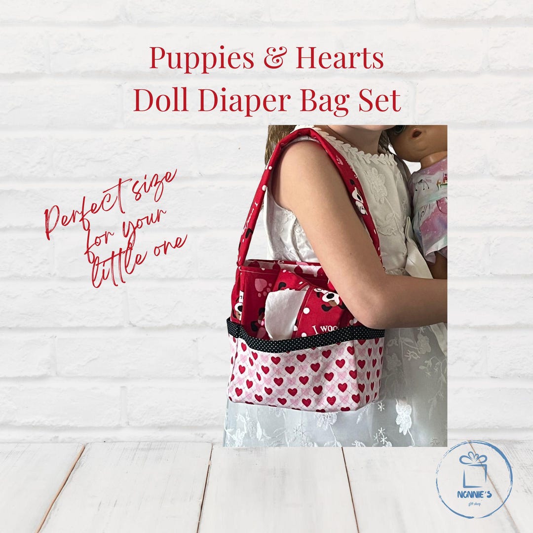 Baby Doll Diaper Bag Set/puppies and Hearts Doll Diaper Bag, Changing ...