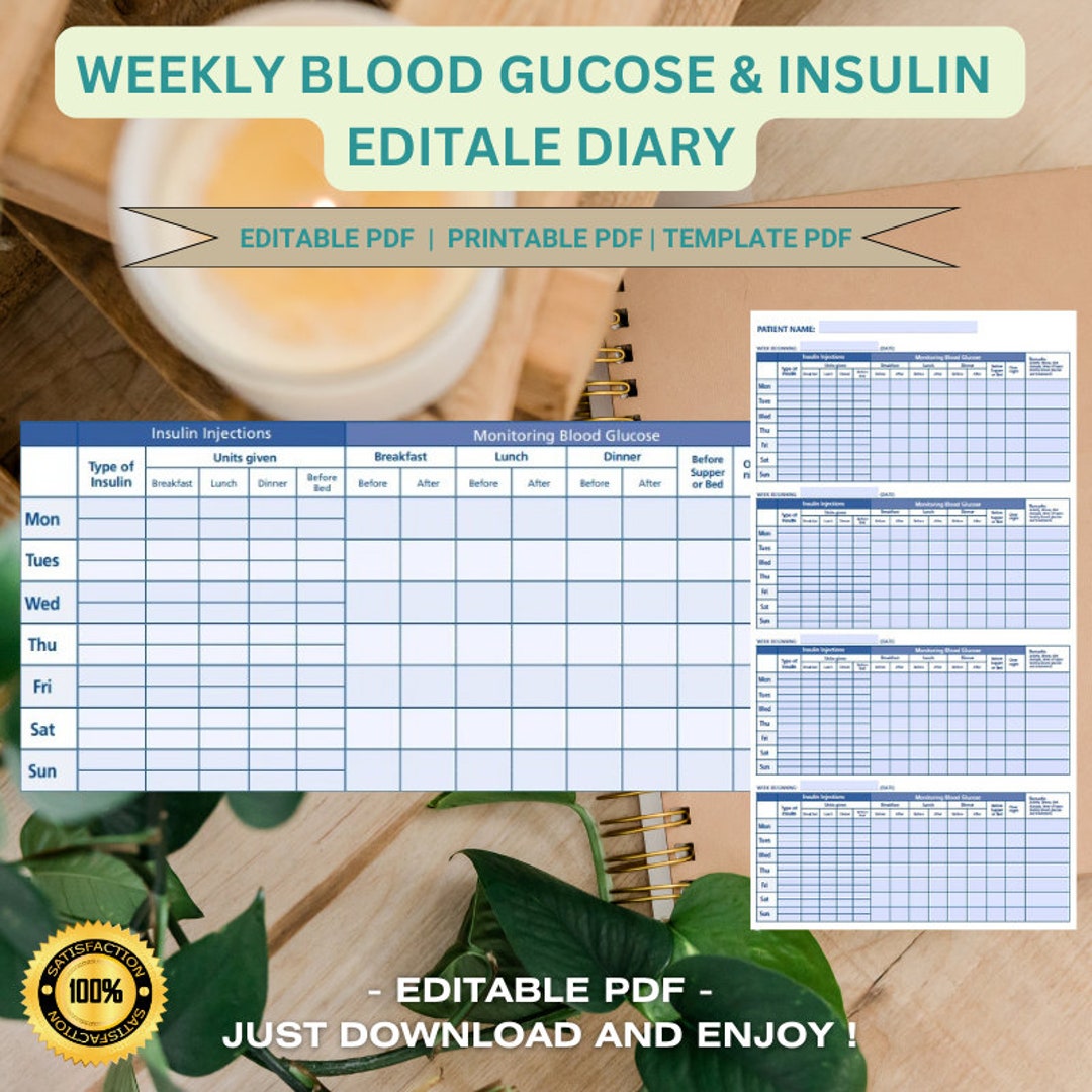 Weekly Blood Sugar Tracker Editable Diary Blood Sugar Chart for ...
