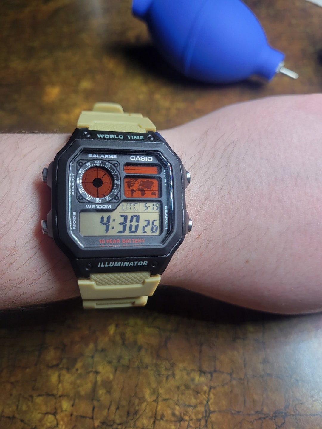Mens Casio World Time AE-1200WH Custom Modified Travel Orange and Tan ...