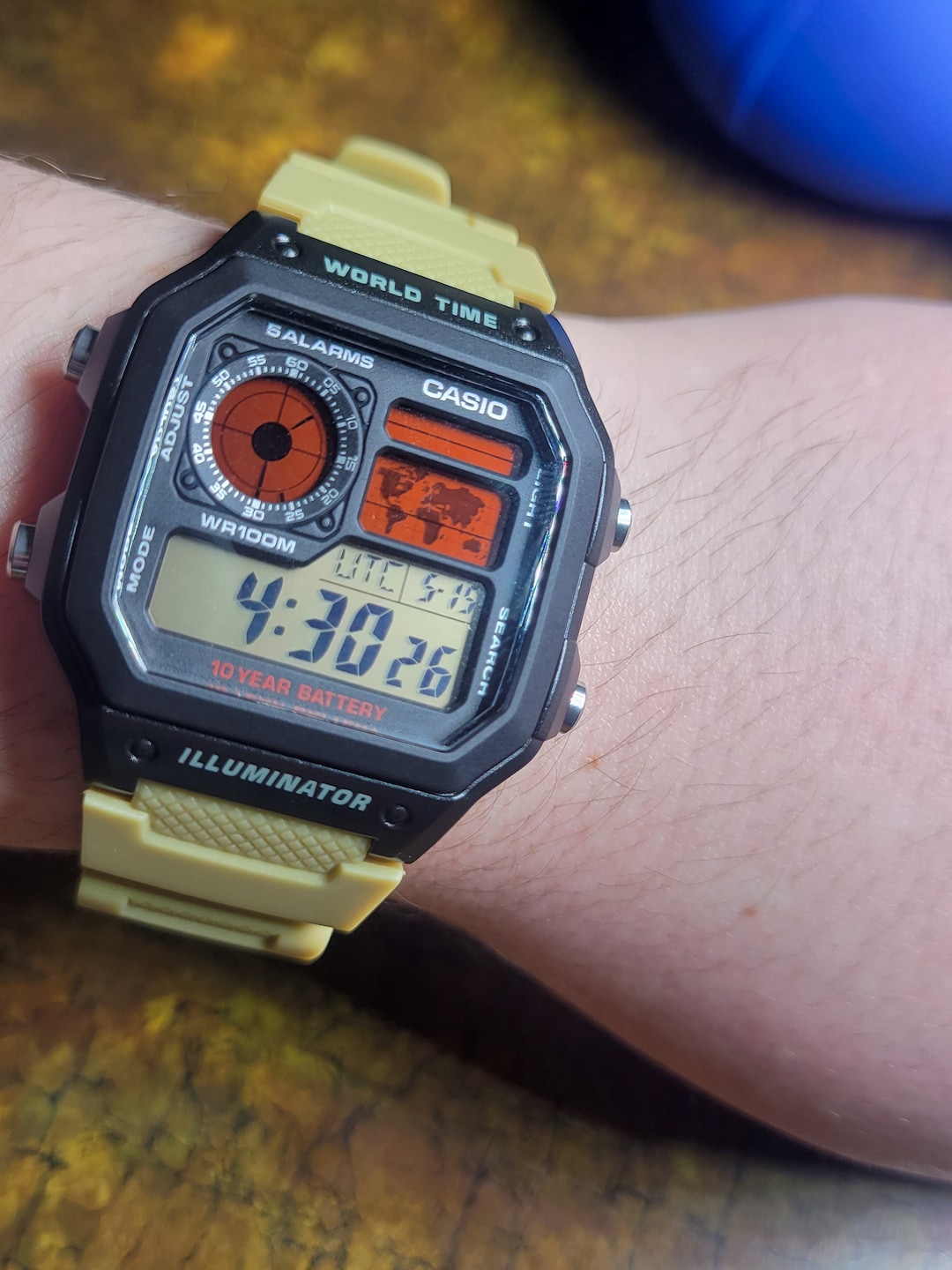 Mens Casio World Time AE-1200WH Custom Modified Travel Orange and Tan ...