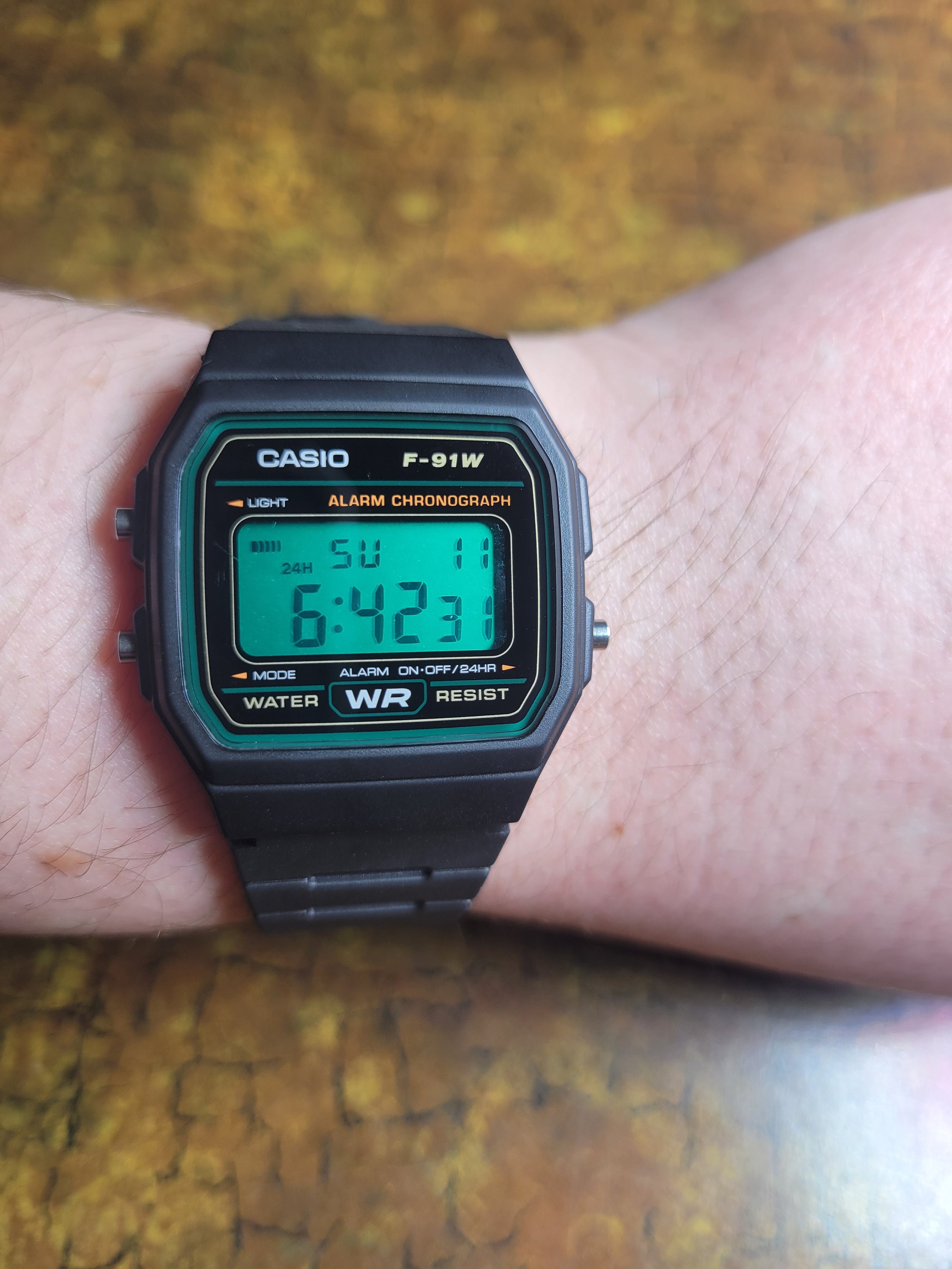 Casio F91W Custom Mod With Turquoise Color Screen Mod Water Resistant ...
