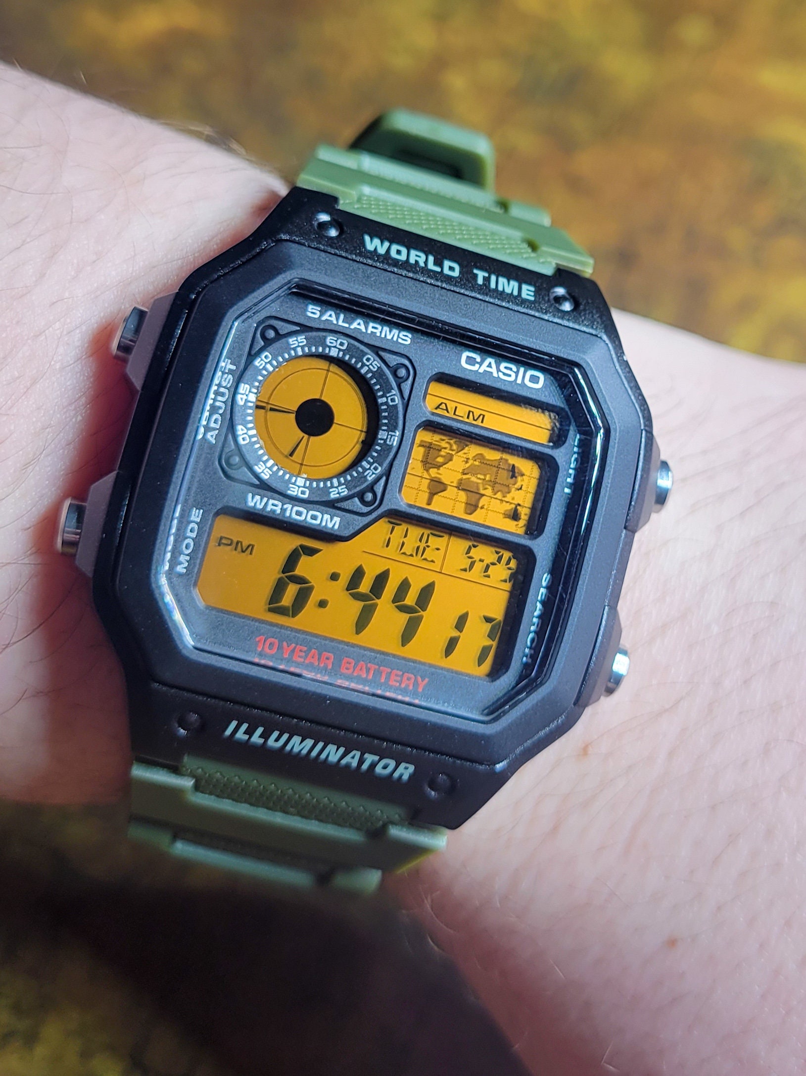 Mens Casio World Time AE-1200WH Custom Modified Orange Color Screen Mod ...