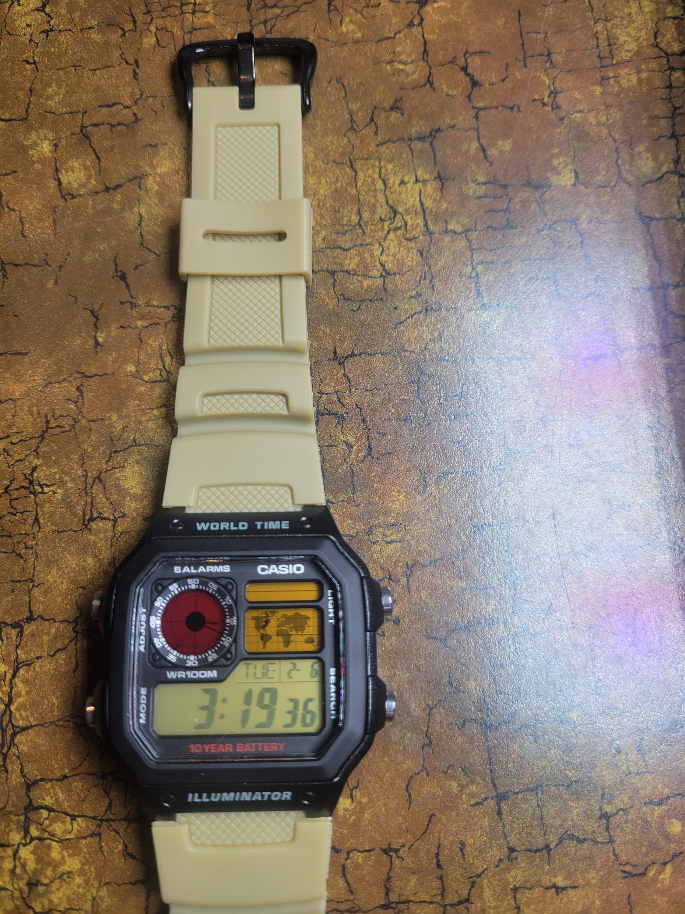 Mens Casio World Time AE-1200WH Custom Modified Travel Orange Red and ...