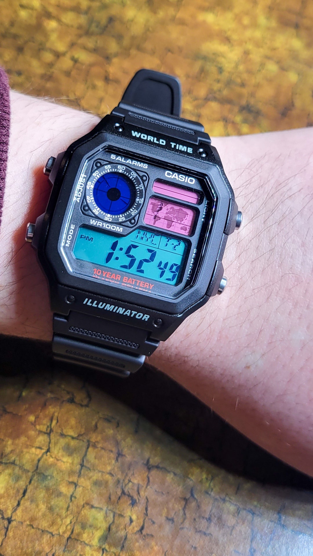 Womens Casio World Time AE-1200WH Custom Modified Travel Blue Pink ...